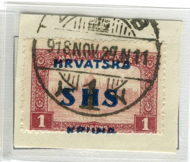 YUGOSLAVIA; 1918 EARLY SHS HRVATSKA issue fine POSTMARK PIECE for 1K ...