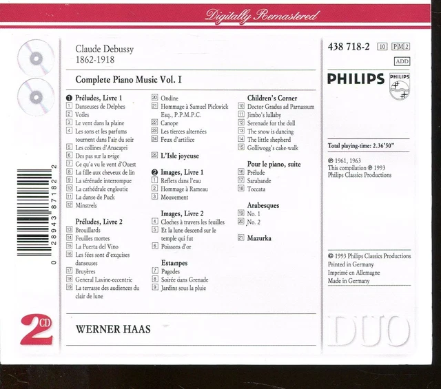 DEBUSSY / COMPLETE Piano Music Volume 1 - Werner Haas - 2xCD - COMME NEUF EUR 5,26 - PicClick FR