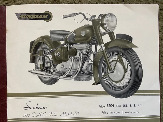 1949 SUNBEAM MOTORCYCLES Brochure 500cc Twin OHC S7 & S8 Early S22 £90. ...