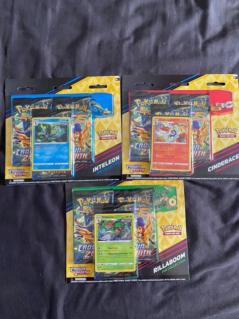 POKEMON CROWN ZENITH Pin Collection Cinderace Rillaboom Inteleon Triple ...