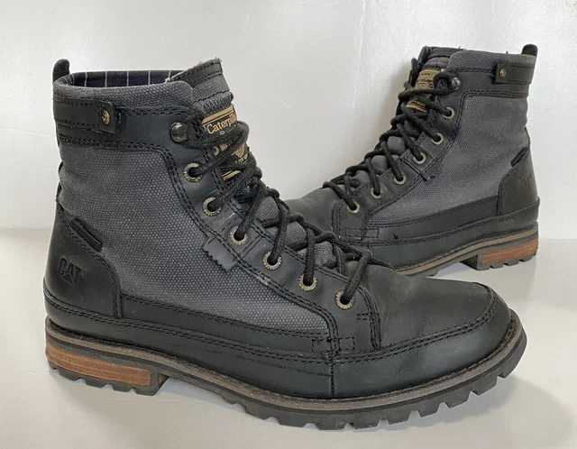 MENS CATERPILLAR ' CAT ' Black Leather/Canvas Ankle Boots Size UK 9 ...