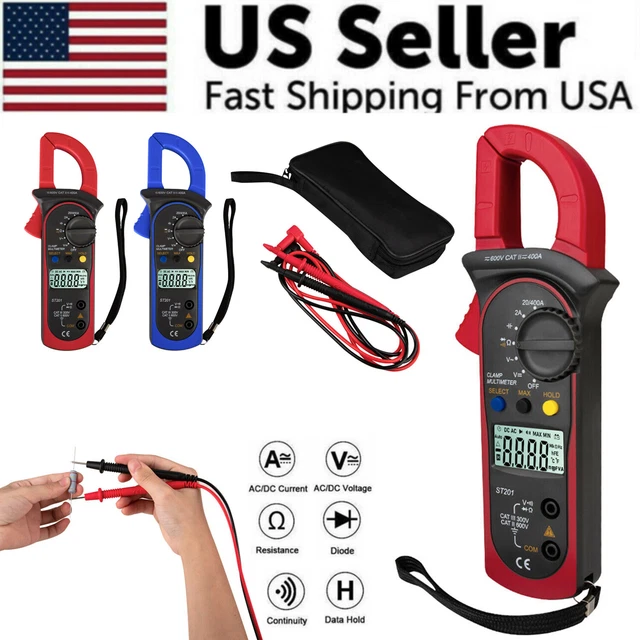DIGITAL MULTIMETER TESTER AC DC Volt Ohm Amp Clamp Meter Auto Range LCD ...
