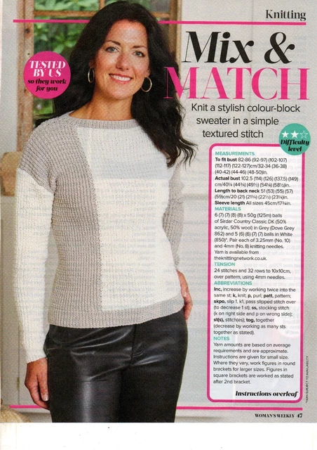 ~ PULL-OUT KNITTING Pattern For Lady's Textured Colour Block Sweater ...