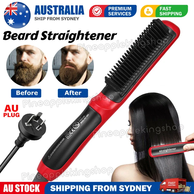 LCD ELECTRIC QUICK Heated Beard Straightener Brush Hair Comb Curling ...