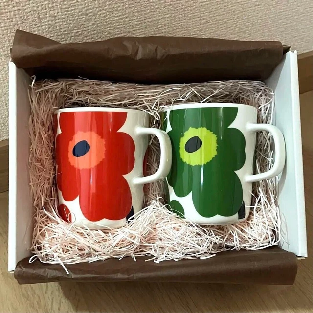 MARIMEKKO UNIKKO MUG Cup Green Red Poppy Flower Set £158.20 - PicClick UK