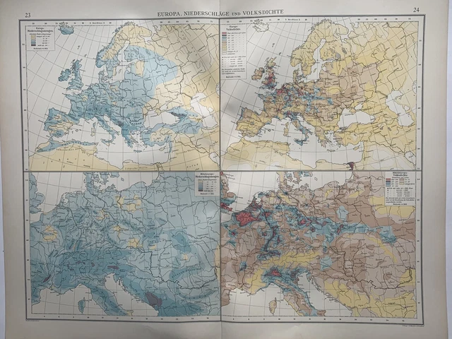 1899 EUROPE POPULATION Charts Original Antique Map by Richard Andree £ ...