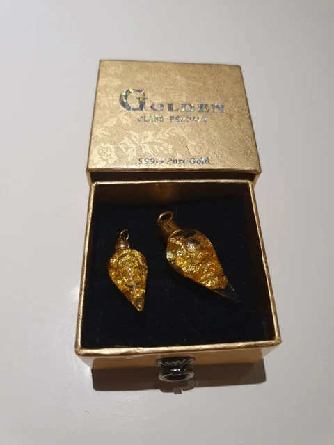 GOLDEN GLASS PENDANTS YELLOW TONE 999.9 Pure Gold Flake £10.00 ...