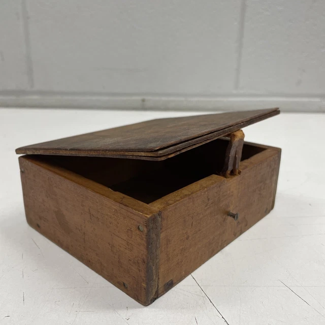 VINTAGE ORIGINAL WOOD Wooden Timber Box Case Cafe Leather Trinket Tool ...