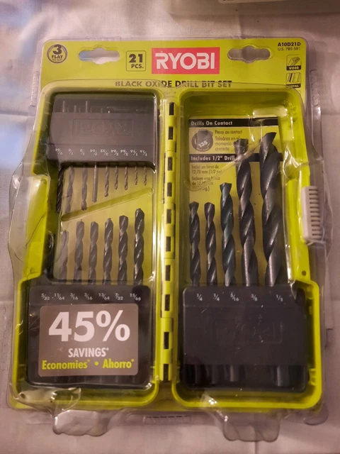 RYOBI A10D21D BLACK Oxide Drill Bit Set 21-Piece for Metal Wood Plastic ...