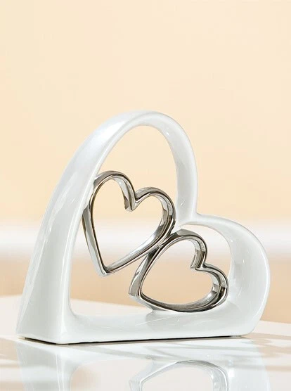 SKULPTUR HERZEN IM Herz Heart Silber Love Doppelherz Deko Objekt 20 cm ...