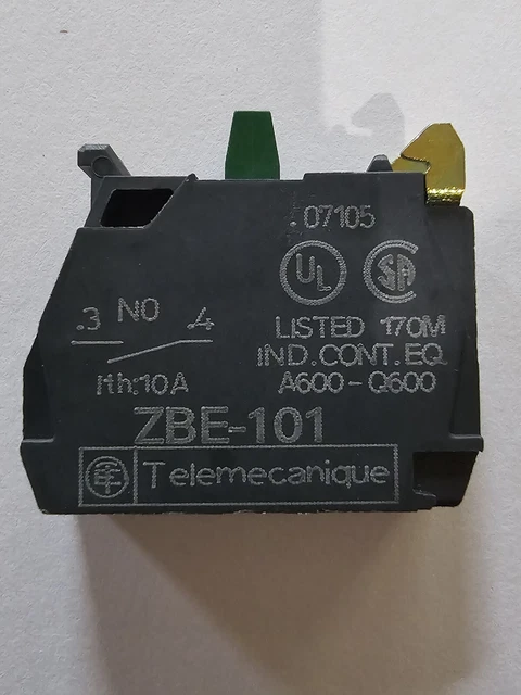 SCHNEIDER ELECTRIC ZBE-101 N/O Contact Block, Fits XB4 XB5 Series QTY 1 ...
