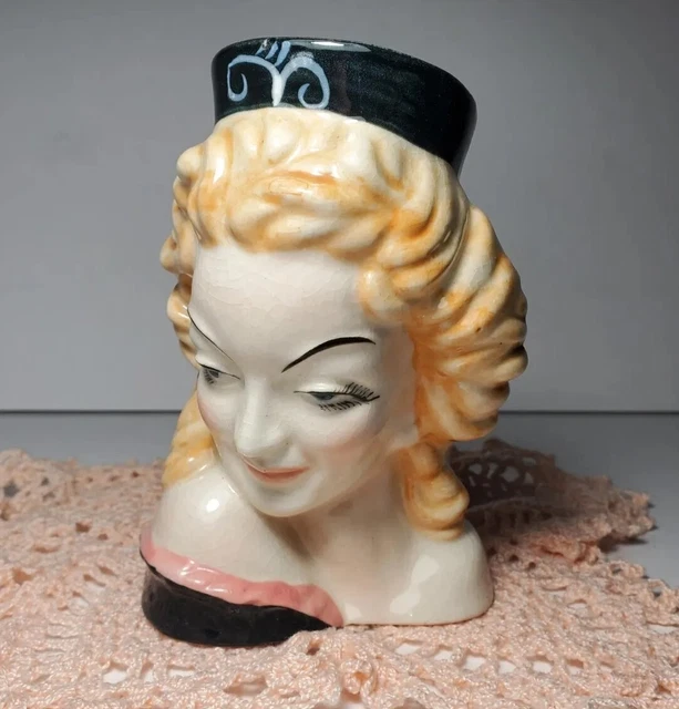 VINTAGE CERAMIC LADY Head Vase Hand Painted $75.00 - PicClick CA