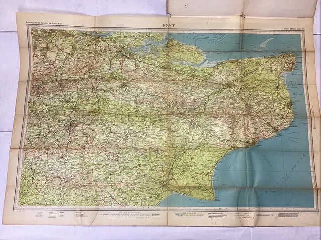 VINTAGE 1965 BARTHOLOMEW Half-Inch Contoured Cloth Map Sheet #10 Kent £ ...