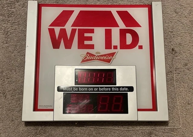LIGHTED BUDWEISER BEER "We Id " Countdown Clock Bowtie Logo Sign £120. ...