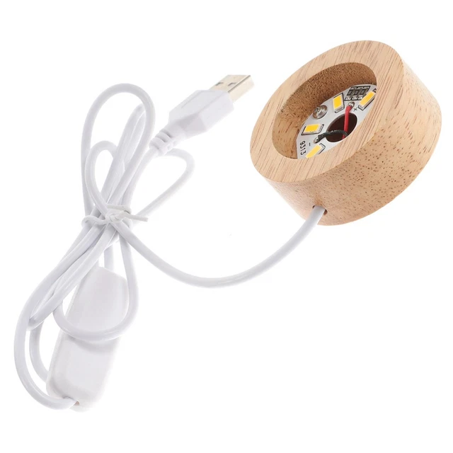 LED LIGHT BASE Wooden Crystal Display Stand Warm Light USB Charging ...