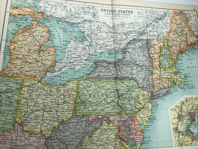 1910: ANTIQUE MAP Of United States North Eastern Division Vintage #70 ...