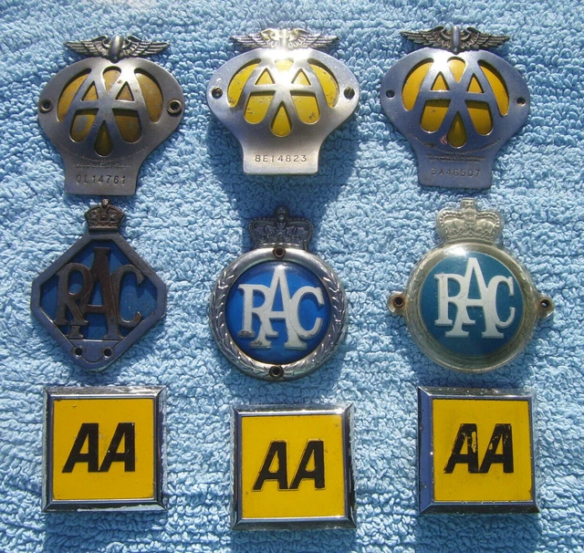COLLECTION ROYAL AUTOMOBILE CLUB/ASSOCIATION CAR BADGES~VINTAGE RAC/AA ...