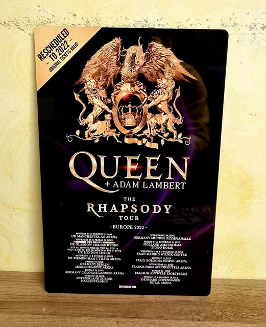 QUEEN AND ADAM Lambert The Rhapsody Tour Uk & Europe 2022 12X8 Metal ...