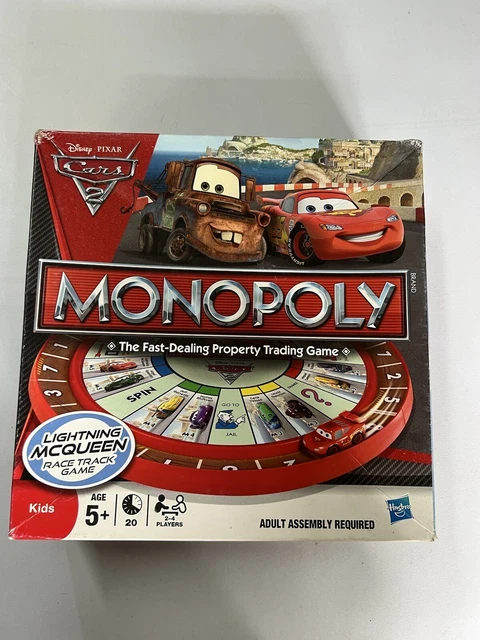 CARS 2 MONOPOLY Board Game Disney Pixar Lightning McQueen Racetrack ...