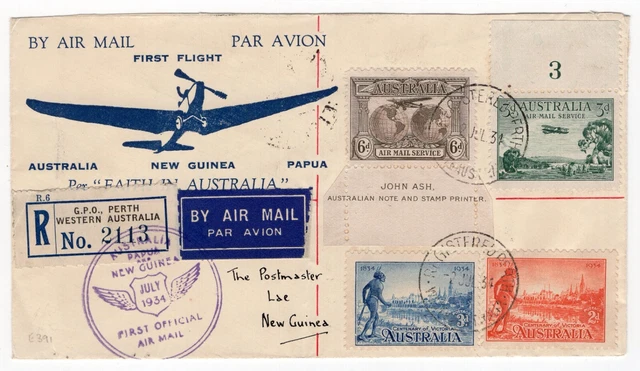 AUSTRALIA 1934 FIRST Flight Registered Airmail Cover From Perth To New ...