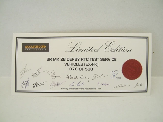ACCURASCALE MK2B DERBY RTC Test Service Vehicle Twin Pack Certificate ...