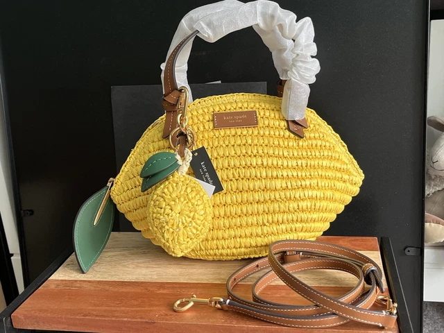 KATE SPADE NEW York Lemon Drop 3D Straw Crossbody Tote & Key Fob NWT £ ...