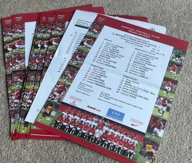 19 2008/2009 ARSENAL FC Team Sheet items, Premiership & Champions ...