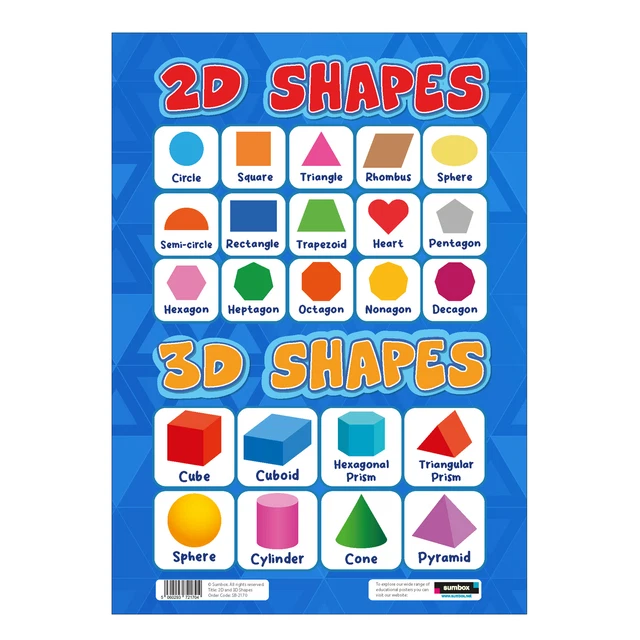 2D AND 3D Shapes Educational A3 Poster Kids Child Classroom Nursery ...