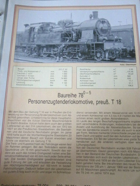 DAMPFLOK TYPENBLATT RISSZEICHNUNG 1:87 BR 78.0-5 preuß T 18 DRG DB EUR ...