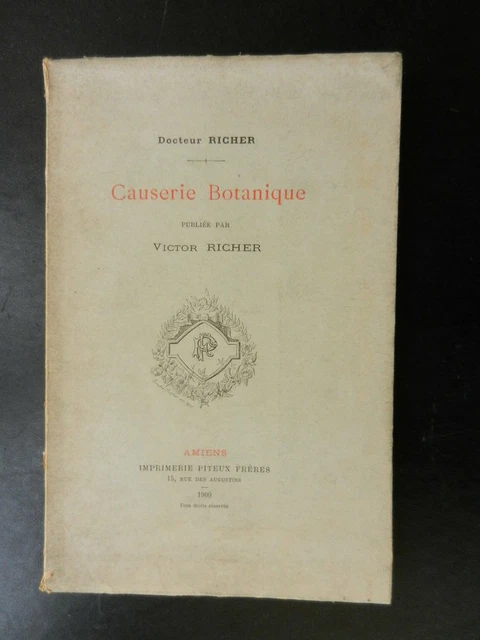 RICHER DR. &CAUSERIE Botanique publiée par Victor Richer" EUR 25,00 ...
