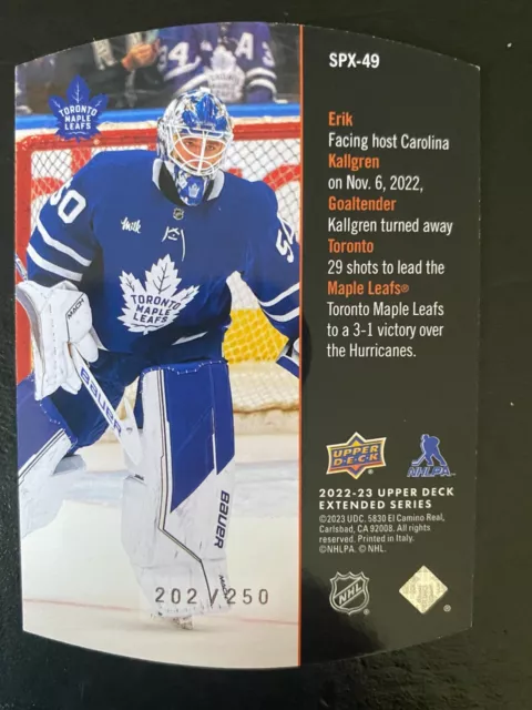 ERIK KALLGREN RC 2022-23 Upper Deck SPX Rookie Bronze Die Cut #SPX-49 ...