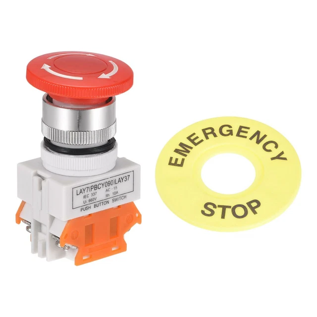 22MM LATCHING EMERGENCY Stop Push Button Switch W 60mm Emergency Stop ...