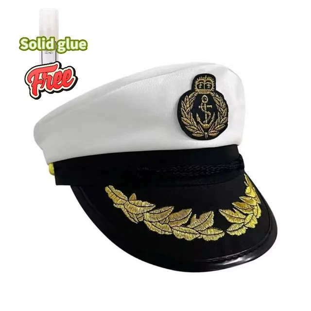 Captain Hat Navy Blue - Adult Yacht Boat Admiral Costume Hat With White ...