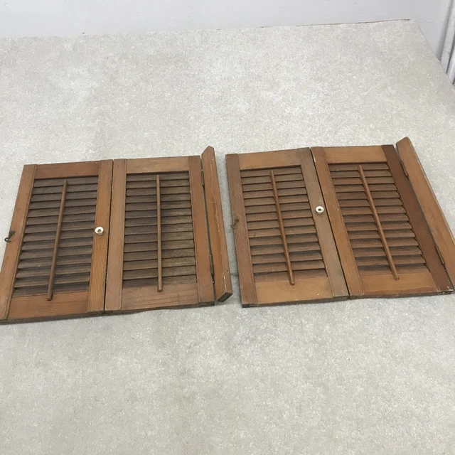 VINTAGE WOOD LOUVER Window Shutters Interior Folding Salvage Rustic ...