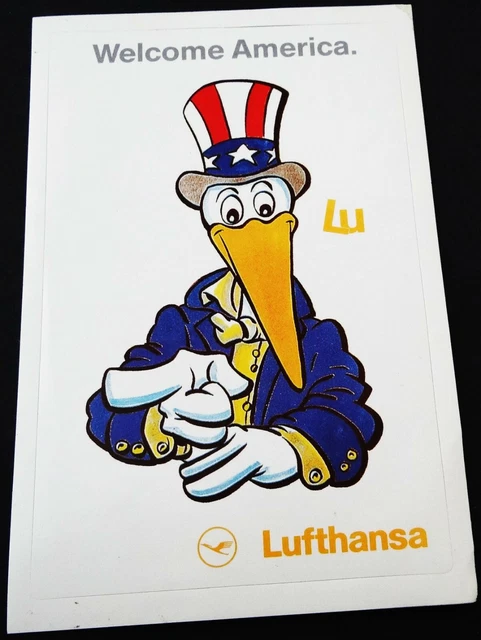 WERBE-AUFKLEBER LUFTHANSA WELCOME America Maskottchen Kranich LU 80er ...