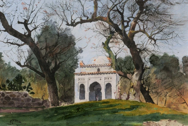 RAYMOND COX TABLEAU dessin aquarelle paysage vue Tunisie marabout ...