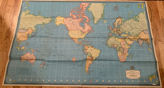 HAMMOND'S INTERNATIONAL WALL Map of World 1950s Mercators Projection ...