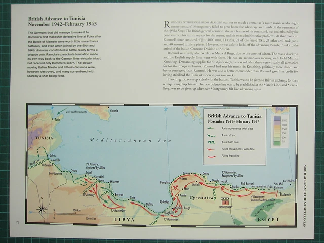 WW2 WWII MAP ~ British Advance To Tunisia Nov 1942 Feb 43 Front Line ...