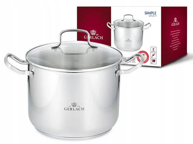 GERLACH SIMPLE STOCKPOT Diameter 24 Cm / 7L With Glass Lid Stainless ...