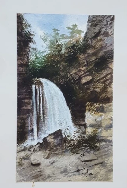 PAESAGGIO, FORESTA E cascata del disegno originale dell'inchiostro ...