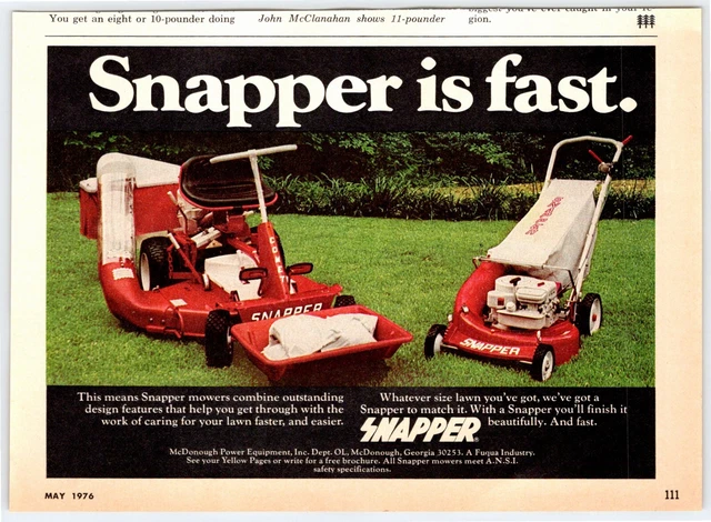 1976 SNAPPER LAWN TRACTOR MOWER Vintage 6" X 8" Magazine Ad 1970's M319 ...