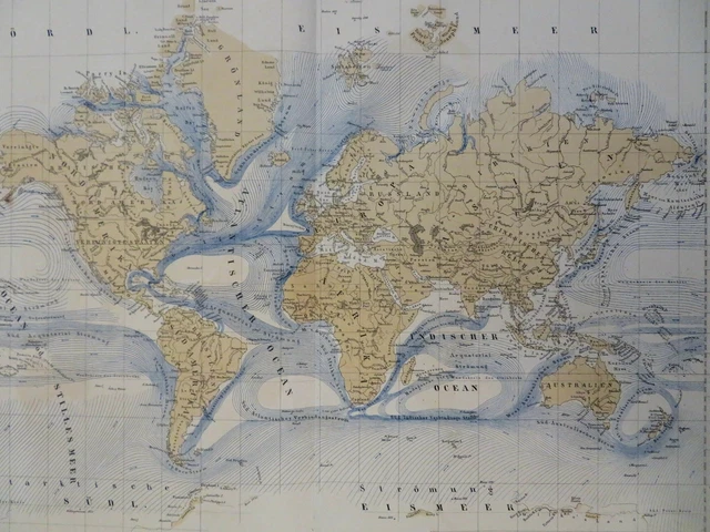 WORLD MAP ON Mercator's Projection 1885 Flemming detailed map £43.56 ...