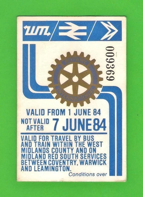 WEST MIDLANDS PTE - Bus & Train Travelcard - Rotary Convention NEC ...