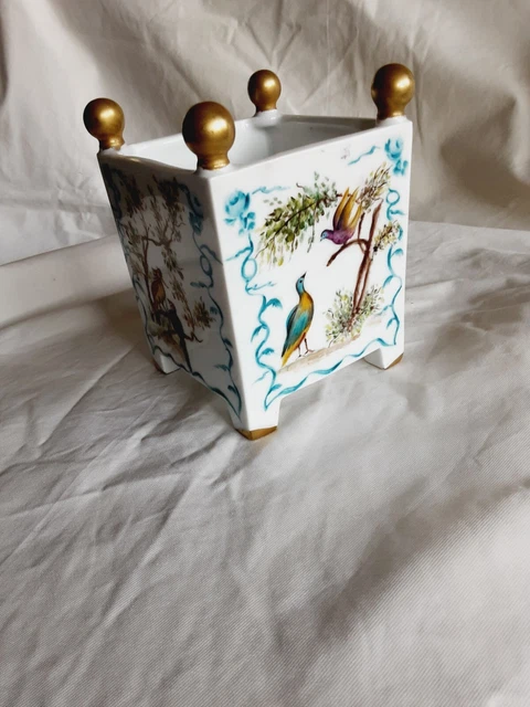 JARDINIÈRE DE TABLE cache pot 10x10 Porcelaine De LIMOGES peinte Signé ...