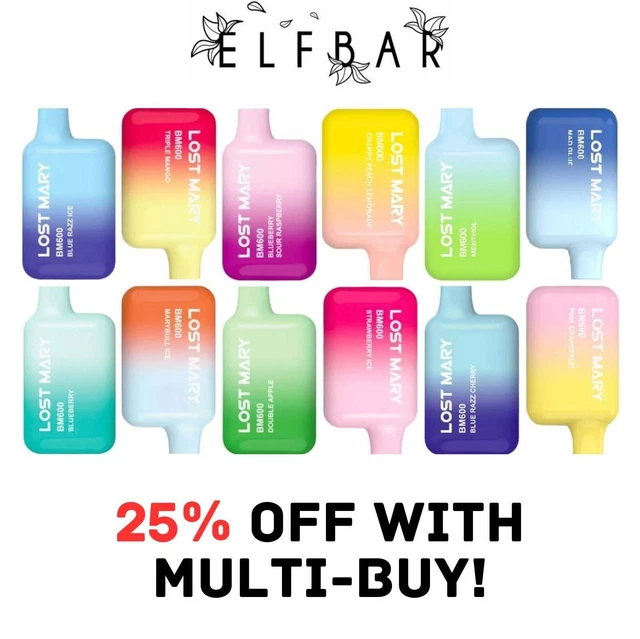 BM600 LOST MARY Disposable Vape Elf Bars 20mg Nic Salt 600Puffs ecig ...