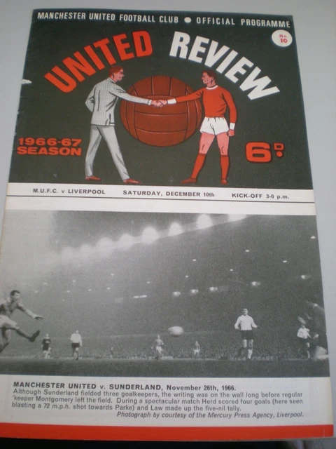 MANCHESTER UNITED V LIVERPOOL, 10th DEC 1966. STAPLES REMOVED. NO ...