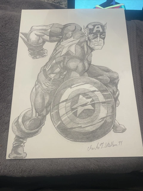 SIGNED ORIGINAL COMIC Art Sketch Captain America By Charles Stidham ...