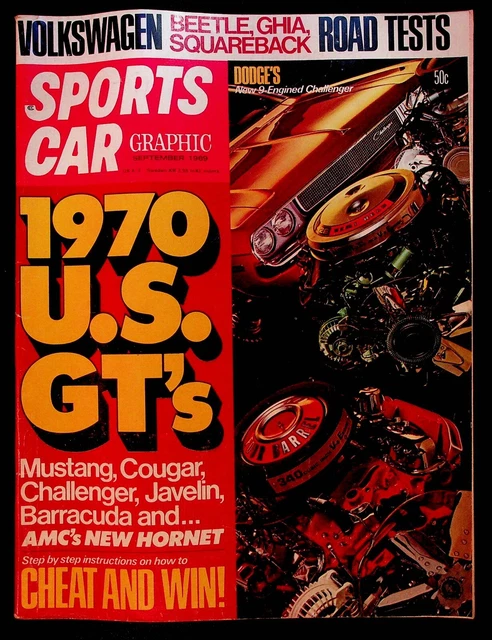 SPORTS CAR GRAPHIC Magazine September 1969 Volkswagen Dodge Challenger ...