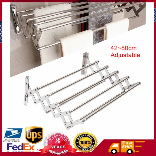 WALL MOUNTED CLOTHES Drying Rack Stainless Steel Retractable Laundry ...