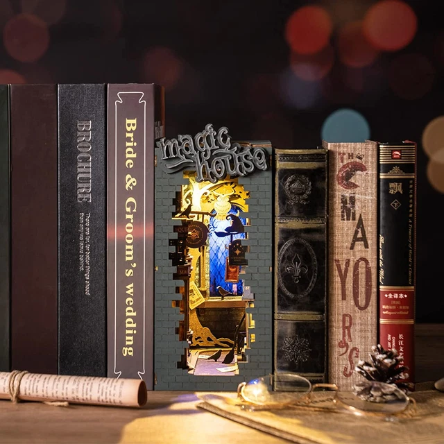 ROKR 3D WOODEN Puzzle Bookend Book Nook Shelf with LED Insert Kits Home ...